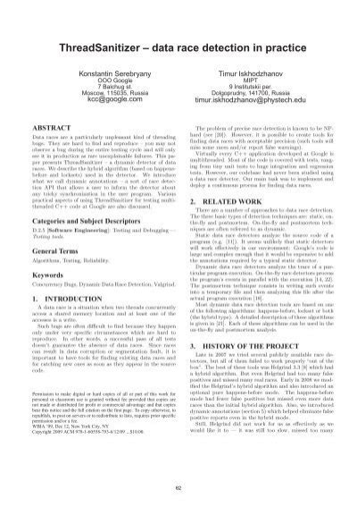 Threadsanitizer Data Race Detection In Practice Acm Digital Library