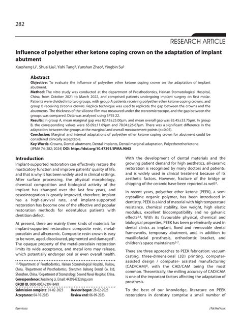 Pdf Influence Of Polyether Ether Ketone Coping Crown On The