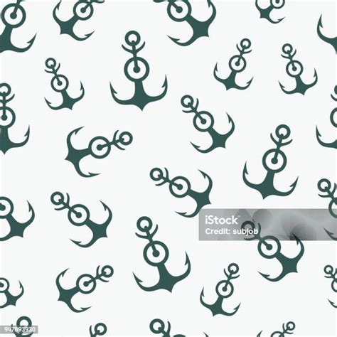 해양 테마의 간단한 그래픽 완벽 한 패턴입니다 배 포장 디자인에 대 한 종이 질감의 앵커입니다 해양 벡터 배경 벽지를 반복 골동품에 대한 스톡 벡터 아트 및 기타 이미지