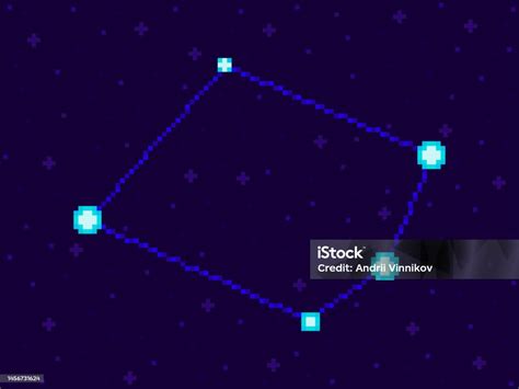 픽셀 아트 스타일의 현미경 별자리 복고풍 비디오 게임 스타일의 밤하늘에 있는 8비트 별 별과 은하의 클러스터 응용 프로그램 배너 및 포스터를위한 디자인 벡터 그림 1980