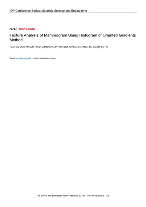 Pdf Texture Analysis Of Mammogram Using Histogram Of Oriented