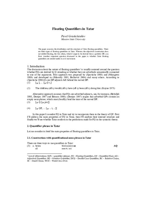Pdf Floating Quantifiers In Tatar