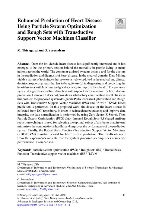 pdf enhanced prediction of heart disease using particle swarm optimization and rough sets with