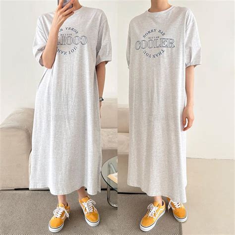 쿨러 퍼프소매 빅사이즈 루즈핏 반팔 롱 원피스