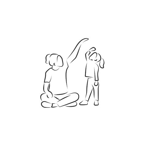 스케치 Shilouette 손으로 그린 엄마와 아이들 어머니의 날 한 줄 연속 단일 라인 아트 프리미엄 벡터