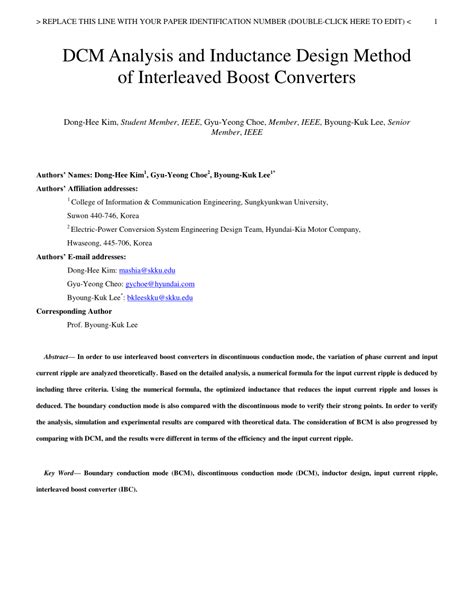 Pdf Dcm Analysis And Inductance Design Method Of Interleaved Boost Converters