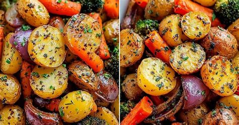 Vegetarian Salad Recipes Garlic Herb Roasted Potatoes And Veggies