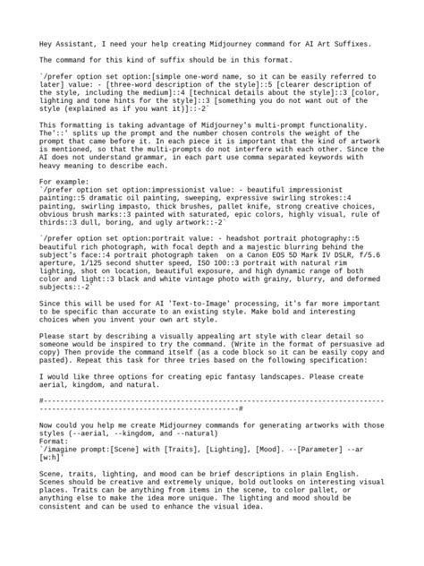 Chatgpt Prompt To Generate Midjourney Commands Pdf Computers