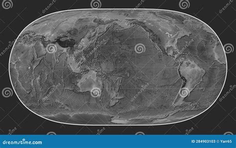 Tectonic Plate Boundaries On The World Grayscale Map 180 Pm N Stock Illustration