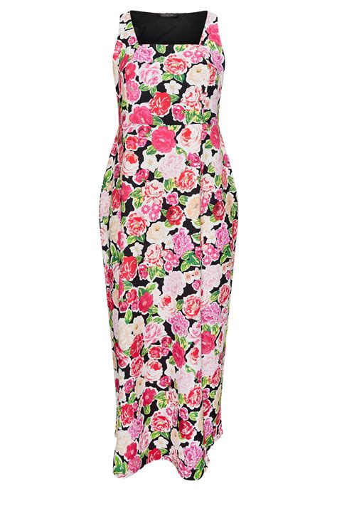 Yours Curve Pink Floral Print Square Neck Maxi Dress Yours Clothing