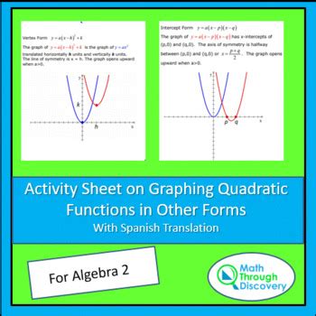 Alg Graphing Quadratic Functions In Other Forms Activity Sheet