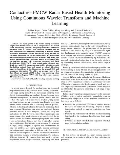 Pdf Contactless Fmcw Radar Based Health Monitoring Using Continuous Wavelet Transform And
