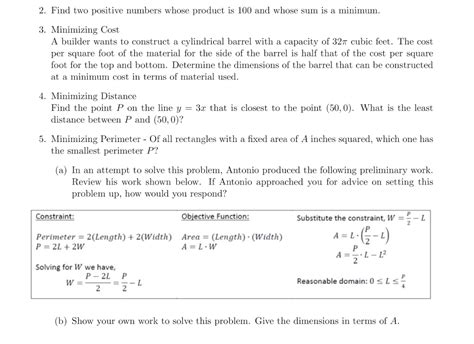 solved 2 find two positive numbers whose product is 100 and