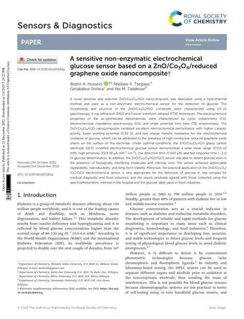 Pdf A Sensitive Non Enzymatic Electrochemical Glucose Sensor Based On