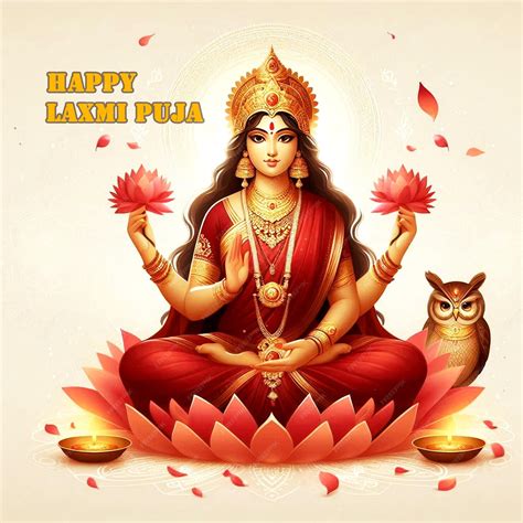 goddess maa laxmi mata celebrate happy lakshmi puja celebration with sitting on a lotus flower