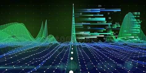 Abstract Background Color Wavy Grid And Dots With Data Blurred Lines On