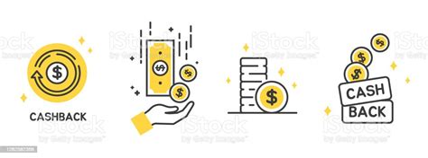 캐쉬백 아이콘 세트 리턴 머니 캐시백 리베이트 금융 서비스 환불 투자 수익 저축 계좌 환전 구매에 대한 모바일 결제 선 기호입니다 벡터 동전에 대한 스톡 벡터 아트 및 기타