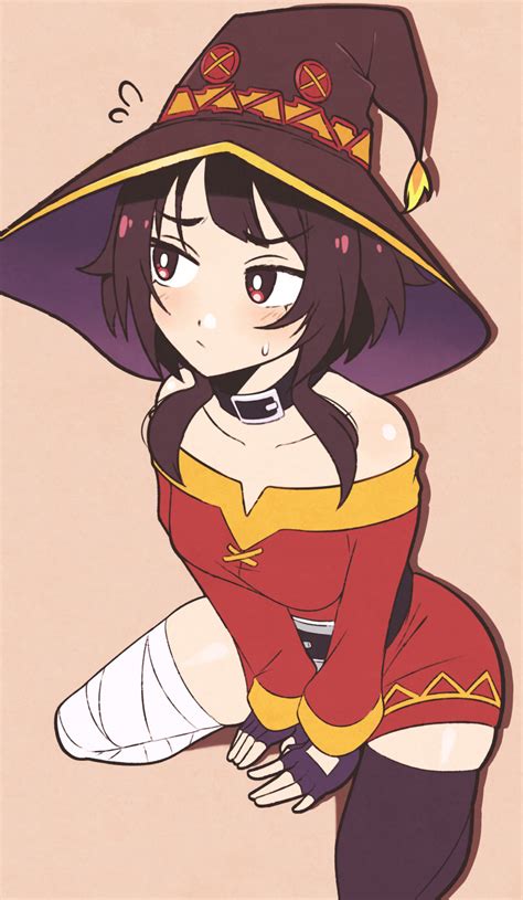 Megumin From Konosuba Sits With Her Legs Crossed Wearing Her Iconic