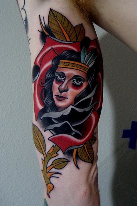 Traditional Indian Girl Head Tattoo