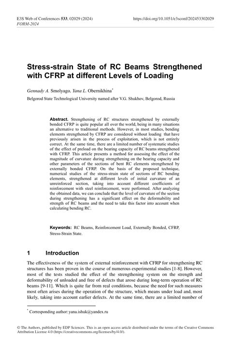 Pdf Stress Strain State Of Rc Beams Strengthened With Cfrp At