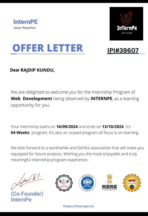 Rajdip Kundu On Linkedin Webdevelopment Internship Internpe Learningjourney Grateful