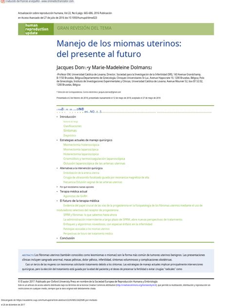 Uterine Fibroid Management From The Present To The Fres Pdf