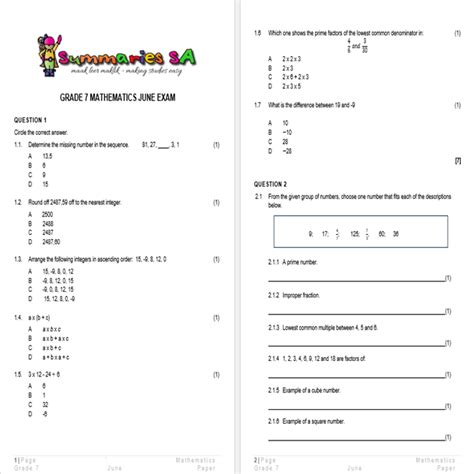 grade 7 mathematics june paper