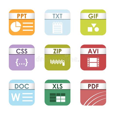 Simple Square File Types Formats Labels Icon Set Presentation Document