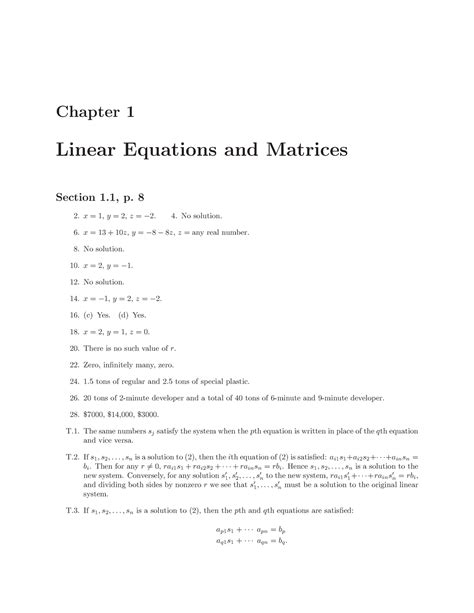 Introductory Linear Algebra Solution Ma Chapter 1 Linear Equations And Matrices Section 1 P