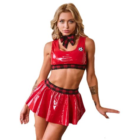 Sexy Kostüm Cosplay Sex Set Leder Stoff Stripper Korsett Enges Top