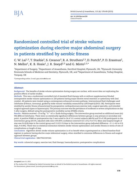 Pdf Randomized Controlled Trial Of Stroke Volume Optimization During