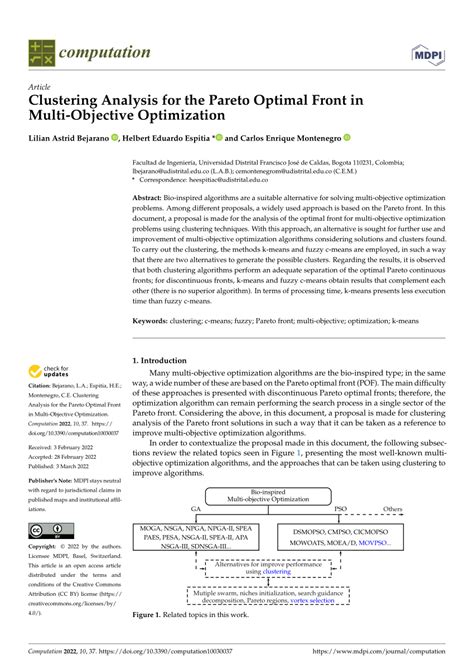 Pdf Clustering Analysis For The Pareto Optimal Front In Multi Objective Optimization