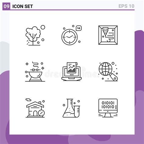 9 Thematic Vector Outlines And Editable Symbols Of Sales Analytics Heart Grill Bbq Stock