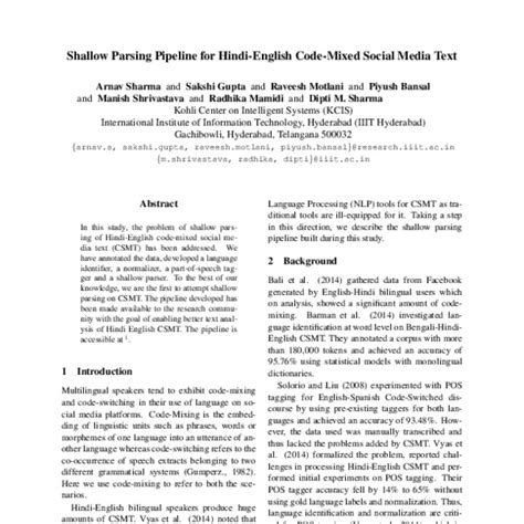 Shallow Parsing Pipeline Hindi English Code Mixed Social Media Text Acl Anthology