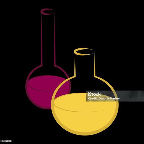 화학 시험 관 벡터 아이콘은 미니멀 한 간단한 그림을 설정합니다 검은 색 배경에 고립 된 과학에 대한 실험 화학 플라스크 건강