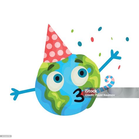 귀여운 만화 재미 지구 행성 Emoji 권총 감정 다채로운 벡터 일러스트와 함께 인간 답게 세계 문자 부 파티 모자를 쓰고 귀여운에 대한 스톡 벡터 아트 및 기타 이미지