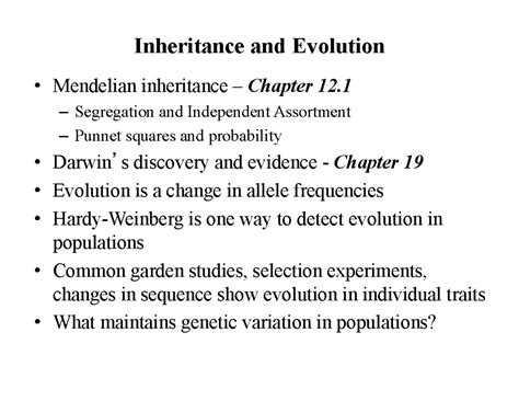 Lecture 3 4 Mendel Darwin And Evolution Inheritance And Evolution Mendelian Inheritance