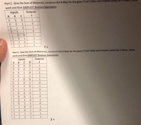Solved For The Given Truth Table And Simplily Using The Part Chegg Com