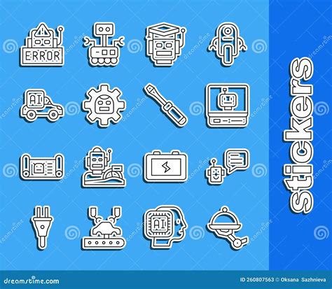 Set Line Waiter Robot Bot Robot Autonomous Smart Car Error In And Screwdriver Icon Vector