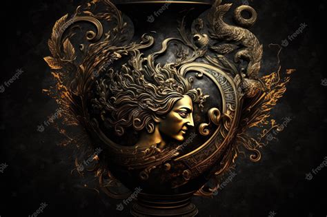 Premium Photo Anemoi Greek Mythology God Black Gold Vase By Generative Ai