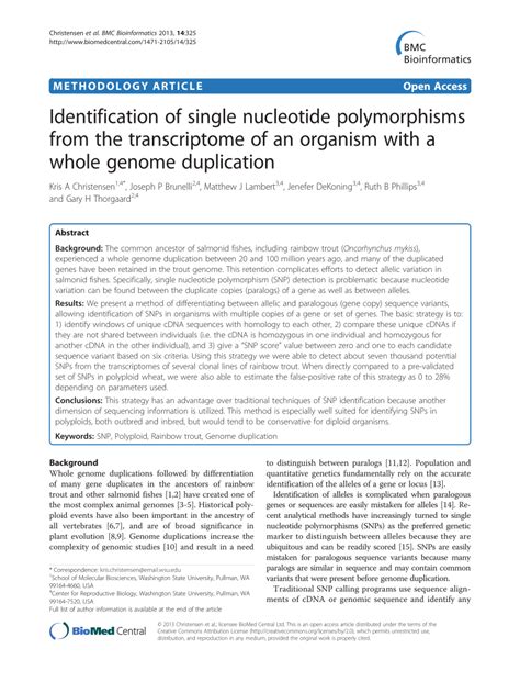 Pdf Identification Of Single Nucleotide Polymorphisms From The Transcriptome Of An Organism