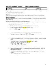 Lab Poisson Distribution Answer Pdf AST Foundation Statistics Lab Poisson