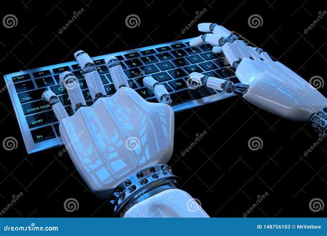Robot Hands Typing On Keyboard Keypad Robotic Hand Cyborg Using