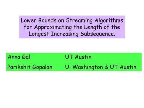 ppt lower bounds on streaming algorithms for approximating the length