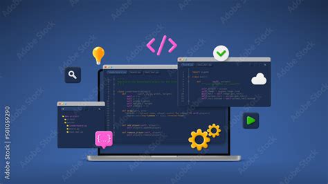 Concept Of Computer Programming Or Developing Software Or Game Vector 3d Illustration With