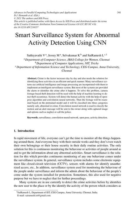 Pdf Smart Surveillance System For Abnormal Activity Detection Using Cnn