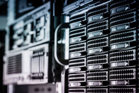 Cluster Of Data Storage Ssd Hard Drives Inside Server Rack Stock Image Image Of Database