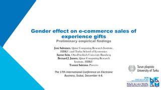 Gender Effect On E Commerce Sales Of Experience Gifts Preliminary Empirical Findings PDF