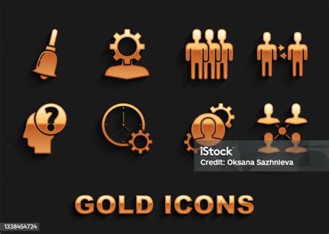 설정 시간 관리 프로젝트 팀 베이스 내부 기어와 인간 헤드 물음표 사용자 그룹 벨과 아이콘 벡터 개념에 대한 스톡 벡터 아트 및 기타 이미지 Istock