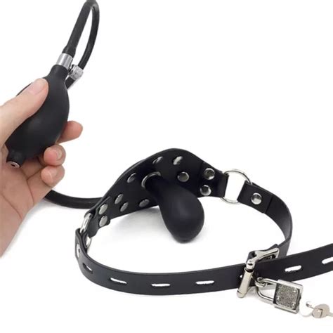 Inflatable Expandable Lock Bondage Open Mouth Gag Plug Silicone